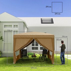 Outsunny skládací zahradní altán 3x3 m se 4 bočními díly, z oceli a oxfordské tkaniny khaki