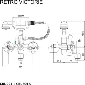 Mereo Mereo, Vanová nástěnná baterie, Retro Viktorie, 150 mm, s příslušenstvím, chrom, CBL901