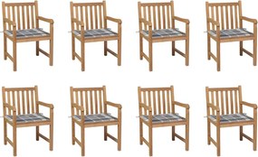 Zahradní židle 8 ks šedé kárované podušky masivní teak 3073072