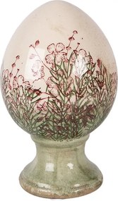 Béžové antik keramické vajíčko s květy Rustic Flower M - Ø 12*19 cm