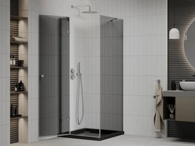 Mexen Roma, sprchový kout s křídlovými dveřmi 80 (dveře) x 80 (stěna) cm, 6mm šedé sklo, chromový profil + slim sprchová vanička černá + chromový sifon, 854-080-080-01-40-4070