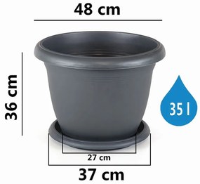 ALFIstyle Zahradní květináč kulatý s podmiskou XL, průměr 48cm, černý