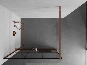 Mexen Kioto+, sprchová zástěna s poličkou a držákem na ručníky 110 x 200 cm, 8mm čiré sklo vzor černý, profil růžové zlato, 800-110-121-60-77