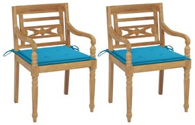 Židle Batavia 2 ks s modrými poduškami masivní teakové dřevo,  3062131