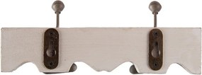 Bílo-šedý antik nástěnný věšák se 2 háčky Rustic - 23*6*10 cm