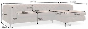 Designová rohová sedačka Rococo 275 cm antik hnědá - pravá