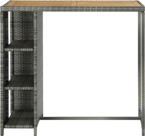 Barový stolek s úložným regálem šedý 120x60x110 cm polyratan 313479