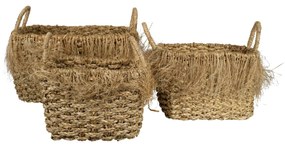 Pletené košíky z mořské trávy s uchy (sada 3 ks)