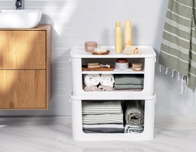 Úložný box s otevřenou přední hranou, MODULE, s víkem, bílý -  59,5 × 39,5 × 30 cm