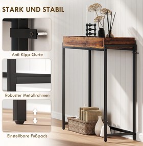 HOMCOM Předsíňový stolek, úzký konzolový stolek, kov, dřevotříska, rustikálně hnědá