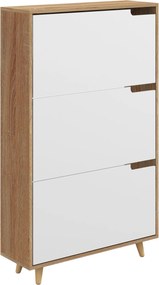 HOMCOM Botník se 3 dveřmi, regál na boty s nastavitelnou policí, 72Š x 24H x 119V cm, Přírodní a Bílý