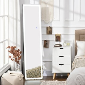 HOMCOM stojací zrcadlo 2 v 1 s LED světlem, volně stojící, hliník, nastavitelný světelný zdroj, 40 cm x 37 cm x 157,5 cm