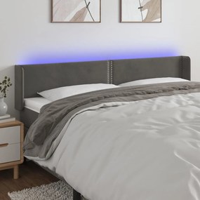 Čelo postele s LED tmavě šedé 203 x 16 x 78/88 cm samet