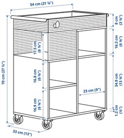 ÖVNING Vozík, bílá/šedo-zelená, 54x33 cm