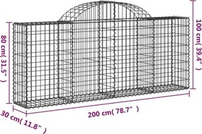 Klenuté gabionové koše 2 ks 200x30x80/100 cm pozinkované železo 3146089