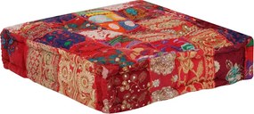 Sedací puf patchwork čtverec ručně vyrobený 50x50x12 cm červený 246575
