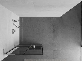 Mexen Kioto+ L, sprchová zástěna Walk-In s poličkou a věšákem 80 x 200 cm, 8mm čiré sklo černý vzor, ​​chromový profil, 800-080-123-01-77