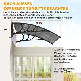 Outsunny stříška na vchodové dveře 100 x 75 cm stříška z hliníku a polykarbonátu s UV ochranou stříška na vchodové dveře na balkon, ochrana proti slu…