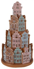 Svítící perníková věž z barevných chaloupek Gingerbread House - Ø 18*33 cm / 3*AAA