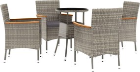 5dílný zahradní bistro set s poduškami šedý polyratan 3187425