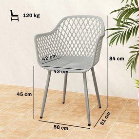 Outsunny sada 4 venkovních židlí – diamantové opěradlo, UV-odolný PP, kovové nohy, šedá