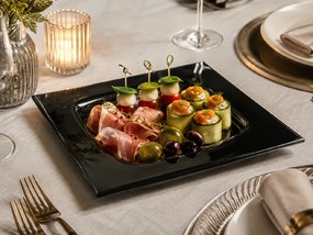 BDK-GLASS Skleněný tmavě šedý tác s excentrickým středem