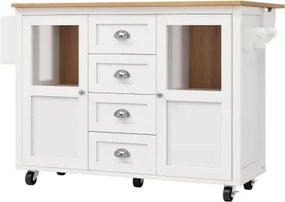 Aosom Kuchyňský ostrov s nastavitelnou deskou stolu, dvěma dveřmi a čtyřmi zásuvkami, 137,9 x 45/73 x 92,5 cm, bílá