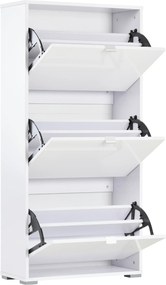 HOMCOM Skříň na boty s 3 výklopnými dvířky a 3 přihrádkami, dřevo 60L x 26Š x 124V cm, vysoce lesklá bílá