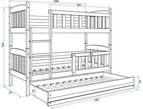 Falco Patrová postel s přistýlkou Kuba bílá/grafit