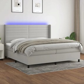 Box Spring Postel S Matrací A Led Textil Světle Šedá vodorovné pruhy 200