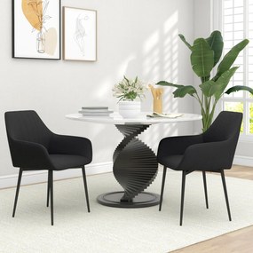 Jídelní židle HOMCOM v severském designu - Sada 2 židlí - Černé zkosené kovové nohy - Ergonomické lněné černé sedáky, opěradla a područky