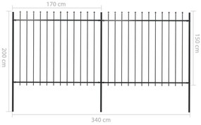 vidaXL Marketos Zahradní plot s kopím nahoře ocelový 359 x 150 cm černý