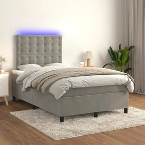Box spring postel s matrací a LED světle šedá 120x200 cm samet 3136353