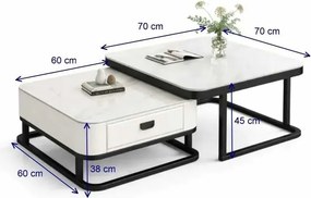 LuxuryForm DESIGN Konferenční stolek ARAGON 70 × 70 / 60 × 60 cm – šedý / bílý mramor (set 2 ks)