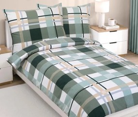 Bellatex Flanelové povlečení 140x220 cm, 70x90 cm Kostka Zelená,Bílá
