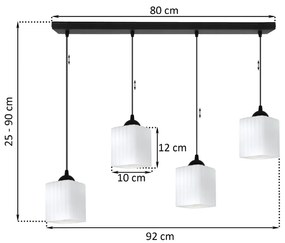 Závěsné svítidlo Riffle Square, 4x bílé skleněné stínítko, b