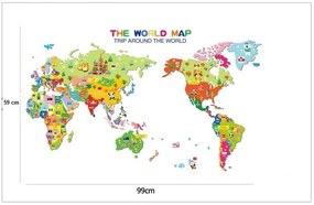 Živá Zeď Samolepka na zeď Barevná dětská mapa světa