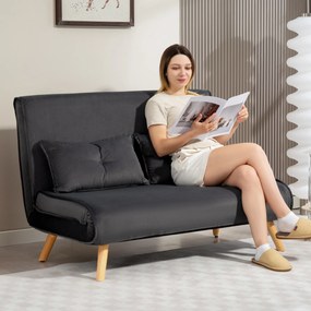 HOMCOM 2místná rozkládací pohovka, postelové sofa, pohovka konvertovatelná na postel, nastavitelná opěrka zad, látkový potah, kovový rám, šedá