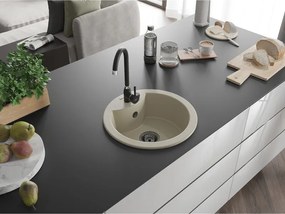 Mexen Diego, granitový dřez 488x488x167 mm, 1-komorový, béžová s černým sifonem, 6512481000-69-B