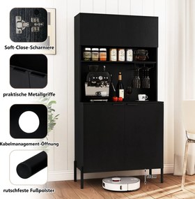 Costway Kuchyňská skříňka s nabíjecí stanicí 164 cm vysoká vinotéka s držákem