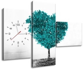Gario Obraz s hodinami Tyrkysový strom lásky - 3 dílný Rozměry: 100 x 70 cm