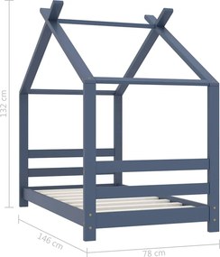 Rám dětské postele šedý masivní borovice 70 x 140 cm 289613