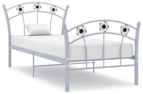 vidaXL Rám postele s fotbalovým motivem šedý kov 90 x 200 cm