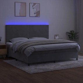 Box spring postel s matrací a LED světle šedá 200x200 cm samet 3136023