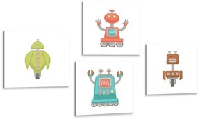 Set obrazů parta robotů - 4x 60x60 cm