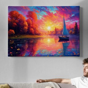 Obraz na plátně - Malá plachetnice při západu slunce FeelHappy.cz Velikost obrazu: 180 x 120 cm