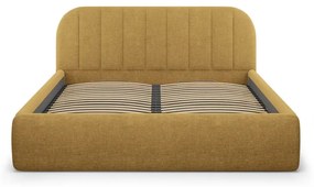 Čalouněná dvoulůžková postel s úložným prostorem s roštem 200x200 cm v hořčicové barvě Juno – Windsor &amp; Co Sofas