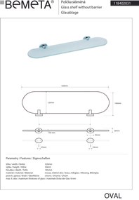 Bemeta Design OVAL: Polička, 520 mm, sklo -