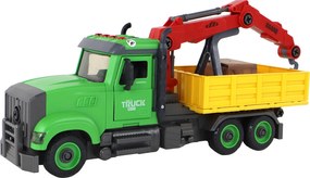 LEAN Toys Vozidlo s výklopnou korbou a jeřábem na šroubování a odšroubování – DIY