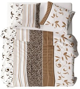 KARO Flanelové povlečení 140x200 1301N bílé hnědé květinové ornamentální Flanel Comfort button-up